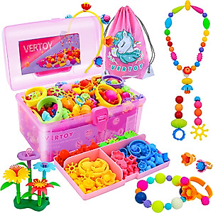 VERTOY Girls Toys Pop Beads Jewelry Making Kit for Toddlers - Arts and Crafts Kit for Girls Age 3 4 5 6 7 8 Year Old, Necklace Bracelet and Ring Creativity Snap Set, Best Children Birthday Gift