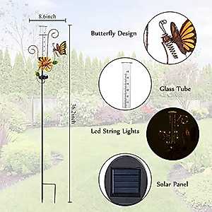 Stargarden Butterfly Rain Gauge Outdoor,Solar Garden Rain Gauge Decorative Waterproof for Yard Garden Patio Lawn