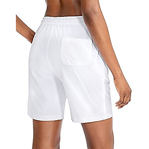 G Gradual Women's Bermuda Shorts Jersey Shorts with Deep Pockets 7" Long Shorts for Women Lounge Walking Athletic (White, Large)