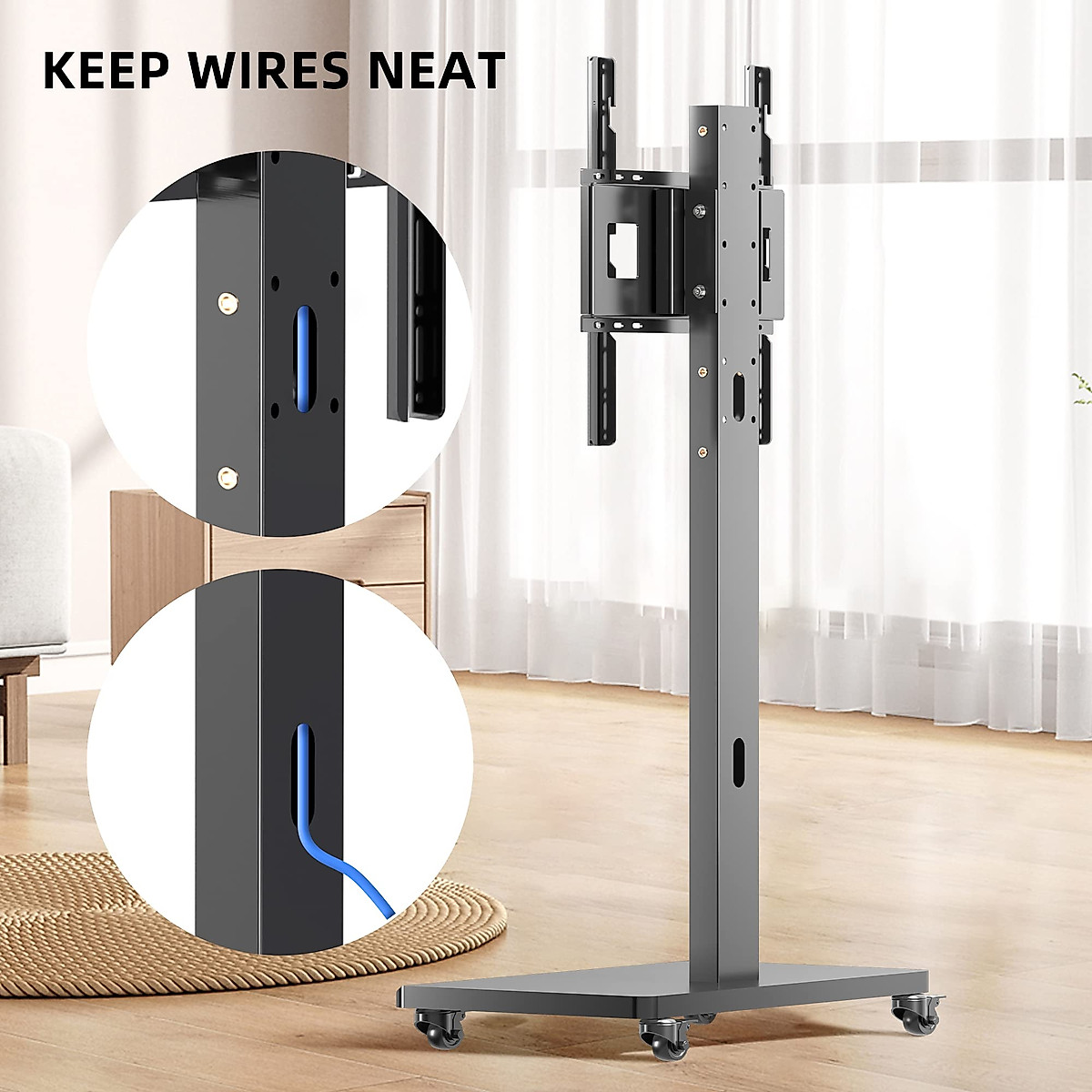 XINLEI Rotating Mobile TV Cart with Wheels Rolling TV Stand for 26-55" Flat Panel Screens TVs, Portrait to Landscape, Height Adjustable Floor Stand Base Max VESA 400x400mm