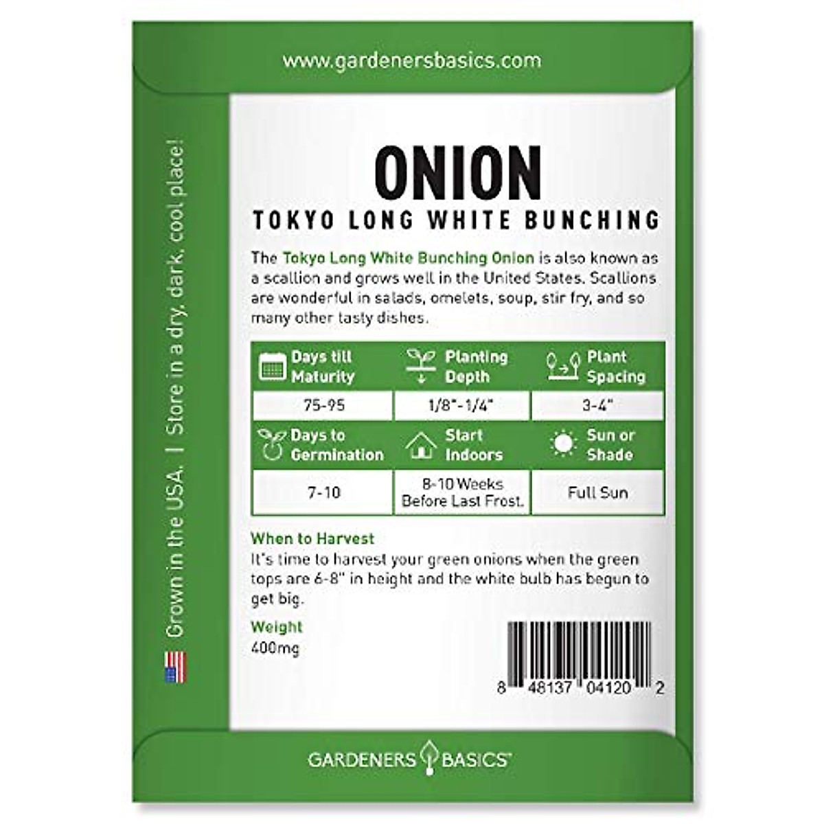 Green Onion Seeds for Planting - Tokyo Long White Bunching is A Great Heirloom, Non-GMO Vegetable Variety- 200 Seeds Great for Outdoor Spring, Winter and Fall Gardening by Gardeners Basics