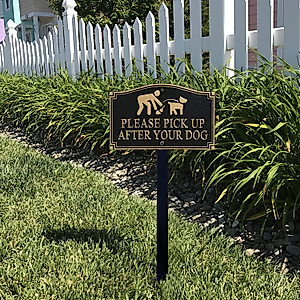SmartSign Please Pick Up After Your Dog Sign for Yard | 5.75" x 9.5" Aluminum GardenBoss Statement Plaque with 18" Black Lawn Stake, Premium/Designer, Made in USA
