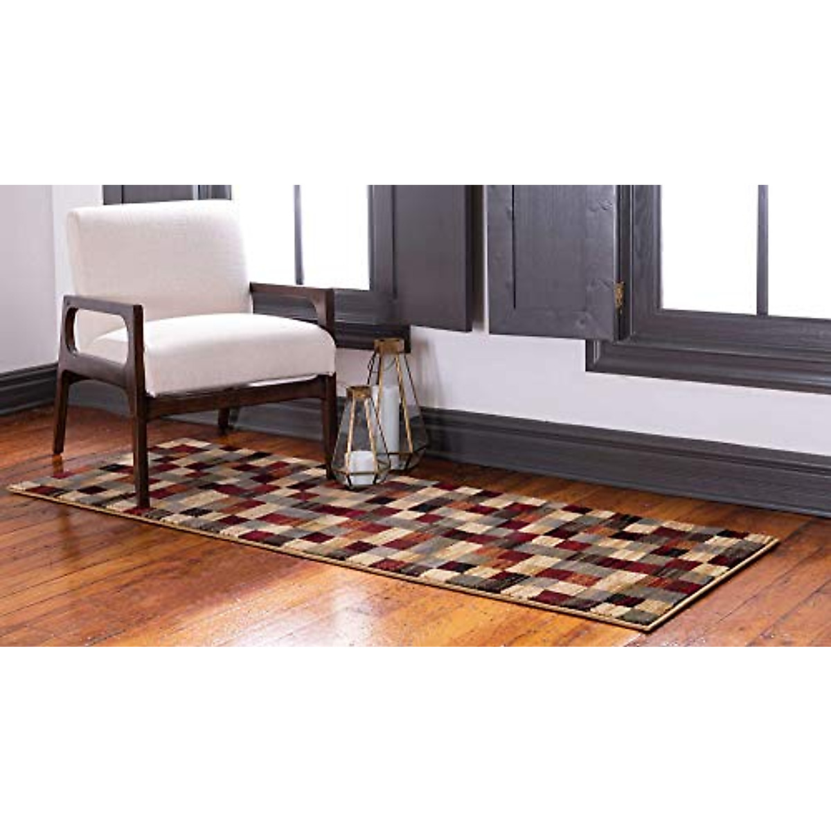 Unique Loom Barista Collection Modern, Rustic, Geometric, Squares, Urban, Warm Colors Area Rug, 2' 2" x 6' 0", Multi/Beige