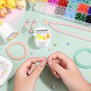 PAXCOO 2 Rolls Elastic String for Bracelets, Stretch Magic Elastic String Bead Cord Jewelry Thread for Bracelet, Necklaces, Clay Beads, Pony Beads (White)