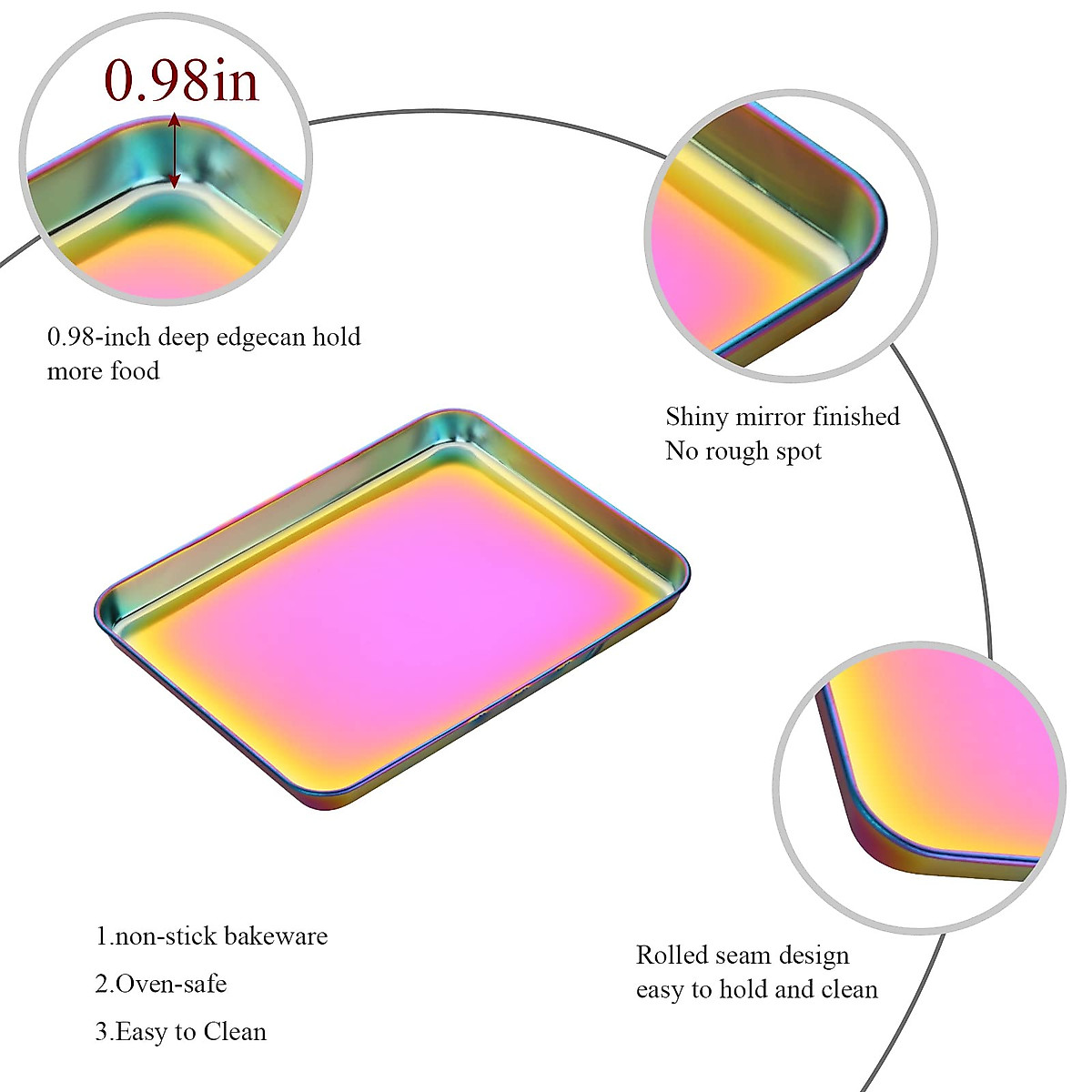 TUPMFG Rainbow Baking Tray Pan Sheets Stainless Steel Flast Food Serving Tray Metal Tray - Rectangular decorative Tray Party Kitchen (12.25 x 9.65 x 1 inch,Rainbow)