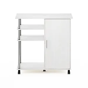 Furinno Helena Utility Kitchen Island and Storage Cart on Wheels, 4-Tier, Stainless Steel Tubes, White Oak/Chrome