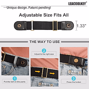 LEACOOLKEY No Buckle Stretch Belt for Women/Men—2 Pack Elastic Invisible Belt for Jeans (K-2 black+2 blue-1, Fits 2 loop size 4"-6")