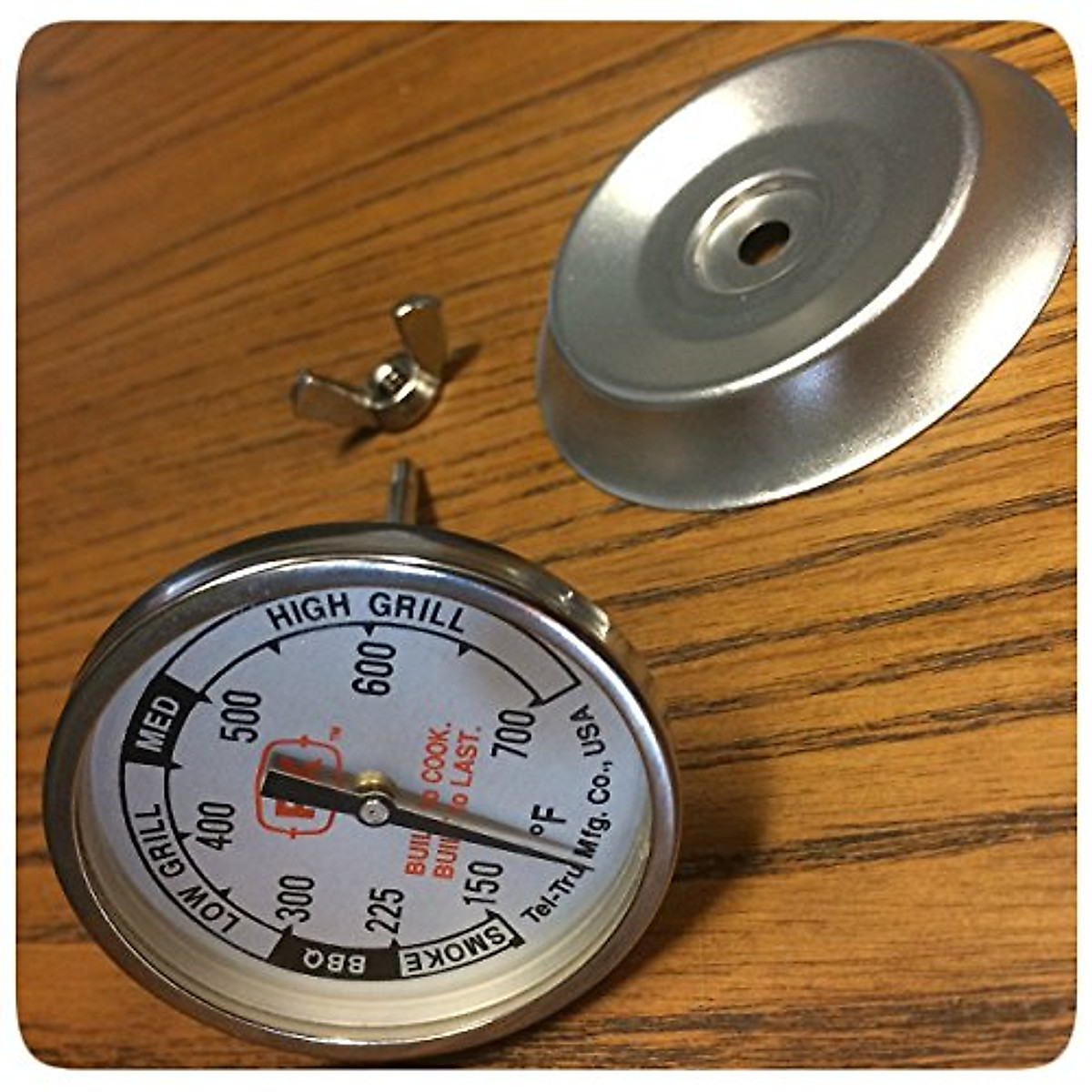 PK Grills Tel-Tru BBQ Grill Thermometer Outdoor Grilling Temperature Gauge Kit, Includes Charcoal/Smoker Thermometer Probe, Wing Nut, and Silver Flashing, PK99085