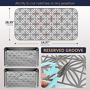Sink Protectors for Kitchen Sink, 28.3"x 14.3" Large Non-slip Silicone Sink Mat, Heat Resistant Sink Matt Grid Cuttable Drain Openings, Sink Protectors for Stainless Steel Bottom of Kitchen Sink