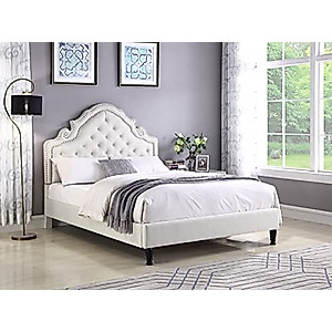 Full Upholstered Platform Bed Frame with 51" Tall Headboard- Button Tufted Cloth Bed- Wood Slat Support with Storage Space - No Box Spring Needed - Easy Assembly - Light Beige - OLIVER & SMITH Madison