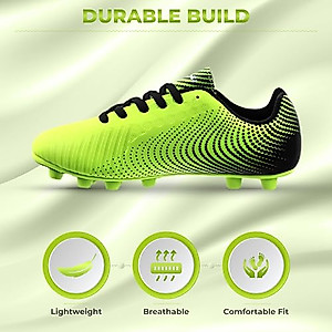 Vizari Stealth FG Soccer Shoes | Firm Ground Outdoor Soccer Shoes for Boys and Girls | Lightweight and Easy to wear Youth Outdoor Soccer Cleats | Green/Black | Little Kid