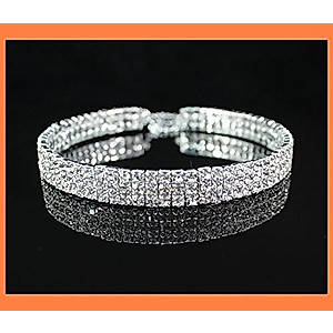 Janefashions 3-row Three-Row Clear Austrian Rhinestone Crystal Choker Necklace Collar Dance Party Wedding Prom Gold or Silver N175 (Silver)