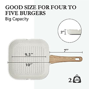 SENSARTE Nonstick Ceramic Grill Pan for Stove Tops, Versatile Square Grilling Pan with Pour Spouts, Durable Grill Skillet for All Stoves(Gas,Electric,Induction) Non Toxic-PTFE,PFAS,PFOA Free, 9.5Inch