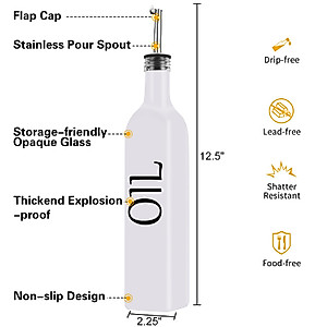 DIMBRAH Olive Oil Dispenser, Oil Dispenser Bottle for Kitchen, White Olive Oil Bottle with 2 No-drip Pourers and Funnel, Farmhouse Glass Oil Bottle - [SINGLE PACK]