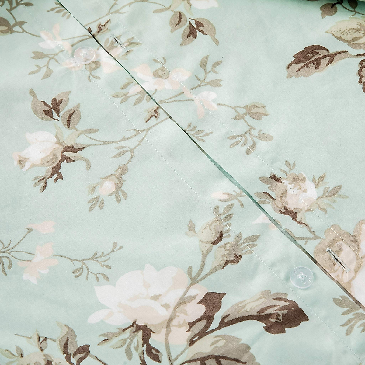 Eikei Shabby Chic Floral Duvet Cover and Pillowcases Set Cottage Garden Botanical Nature Flowers Cabbage Roses Peony Rosy Vines Farmhouse Bedding Toile French Country Style (Pale Blue, King)