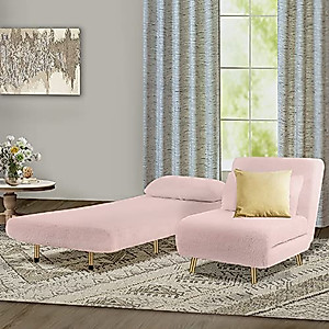 GIA Tri-Fold Convertible Sherpa Sofa Bed Chair with Removable Pillow and Legs, Set of 2, Pink