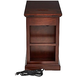 Ball & Cast Traditional End Table with Charging Station Chair Side Table with USB Ports & Outlets, Dark Brown