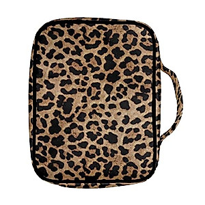 COEQINE Bible Covers Leopard Print Bible Case Bible Carrier Church Bag with Handle,Zipper and Pockets Bible Covers for Girls Women
