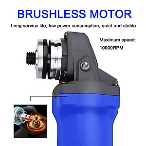 Cordless Angle Grinder, 21V Brushless Angle Grinder Tool with 6.0Ah Battery & Charger, 2-Position Adjustable Side Handle, Cutting and Grinding Wheels, Cutting, Grinding, Polishing Blue