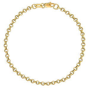 Ritastephens 14K Solid Yellow Gold Rolo Link Chain Bracelet 7 Inches 2.3 Mm