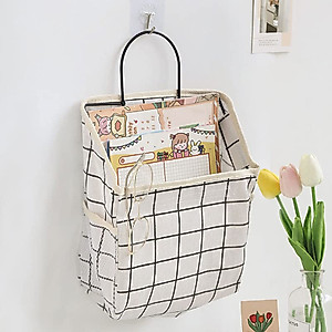 SOUJOY 4 Pack Wall Hanging Storage Bag, Fabric Hanging Organizer Caddy Bag, Linen Waterproof Wall Mounted Pocket for Bathroom, Bedroom, Kitchen