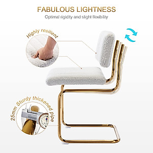 Zesthouse Mid Century Boucle Dining Chairs Set of 2, White Retro Kitchen Chairs with Gold Legs, Upholstered Armless Accent Chairs Side Chairs for Living Room