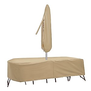 Protective Covers Weatherproof Patio Table and Chair Set Cover, 80 Inch x 96, Inch Oval/RectangleTable, Tan - 1151-TN