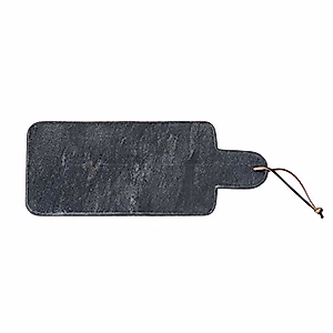 Rectangular Black Marble Cutting Board with Leather Strap