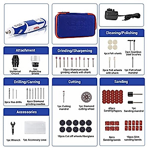 APEXFORGE M8 Cordless Rotary Tool, 8V 2.0Ah Rechargeable Battery, 5-Speed 5000-30000RPM, Keyless Chuck, 101Pcs Accessories, Shield Attachment, Long Endurance Power, Ideal for Sanding,Grinding,Cutting