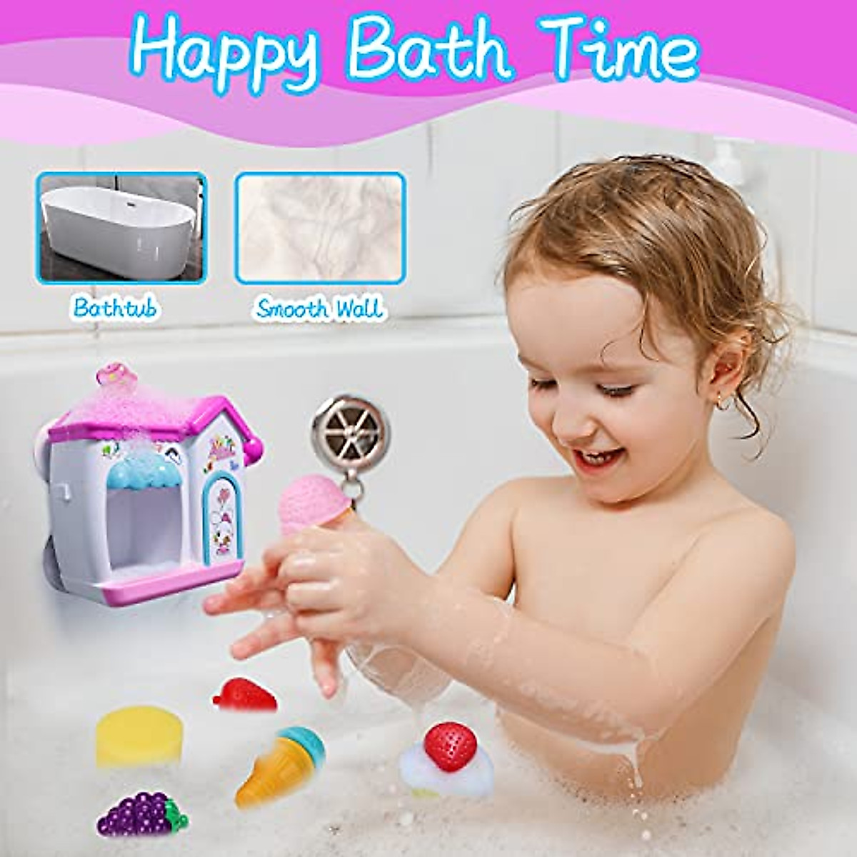 AugToy Bath Toys for Toddlers 3-4 Years, Ice Cream Foam Maker Bath Toys for Kids Ages 4-8, Bubble Pretend Cake Play Set Water Bathtub Toys for Girls Boys Age 3 4 5 Year Old Gifts Birthday Easter