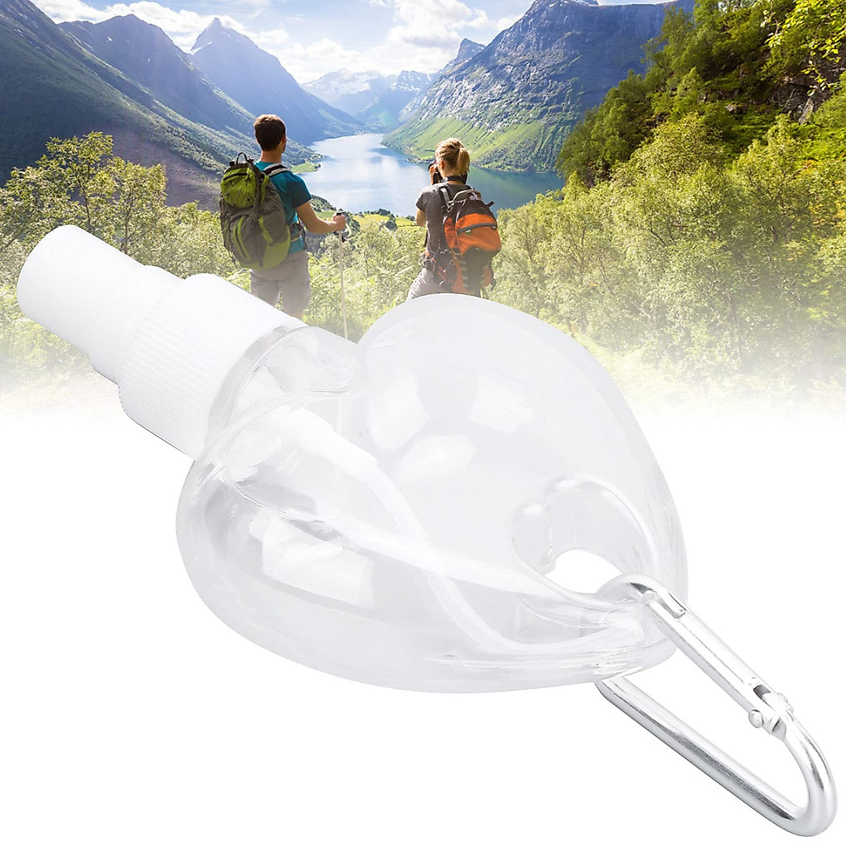 BORDSTRACT Travel Spray Bottle 50ml, Transparent Empty Heart Shape Plastic Containers for Camping, Hiking, Cleaning and Skin Care Atomizer with Keychain (White)