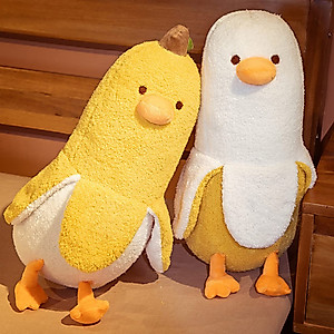 Banana Duck Plush Toy 27.5'',Cute Plushies Banana Stuffed Animal,Duck Plushie Long Banana Duck Plush Pillow,Funny Hugging Pillow Sleeping Cushion Soft Gifts for Boys Girls Birthday Christmas(White)
