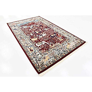 Unique Loom Narenj Collection Classic Traditional Hunting Scene Textured Design Area Rug, Rectangular 5' 0" x 8' 0", Burgundy/Tan