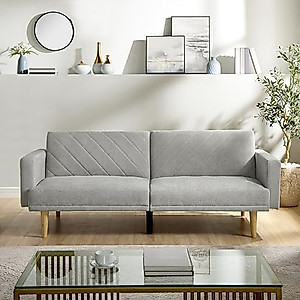 Foldable Futon Sofa Loveseat Convertible Sleeper Couch Bed for Small Space Apartment Office Living Room Furniture Sets with 2 Cup Holders, Tufted Back & Seat Orange PU Leather 67" W