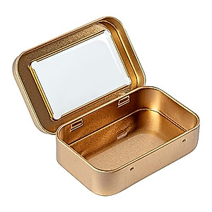 Restaurantware RW Base 4.5 Ounce Rectangular Tin Containers 10 Durable Tin Boxes With Lids - Clear Window Lids Rounded Edges Gold Tin Storage Containers Customizable Fits Mints Or Pills
