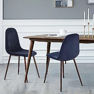 FurnitureR Set of 4, Fabric Side Mid Century Modern Room Comfy Upolstered Cushion Seat with Metal Legs for Home Kitchen Dining Chair, Blue