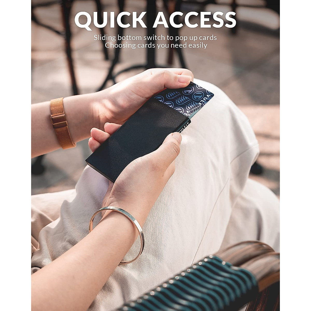 VULKIT Minimalist Credit Card Holder Pop Up Cards RFID Protection Slim Metal Wallet