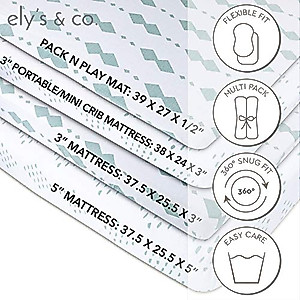 Ely's & Co. Pack N Play Fitted Playard Sheets - Breathable 100% Jersey Knit Cotton - Unisex Mini Crib Mattress Cover - Grey Sage Diamond - 2 Pack Set