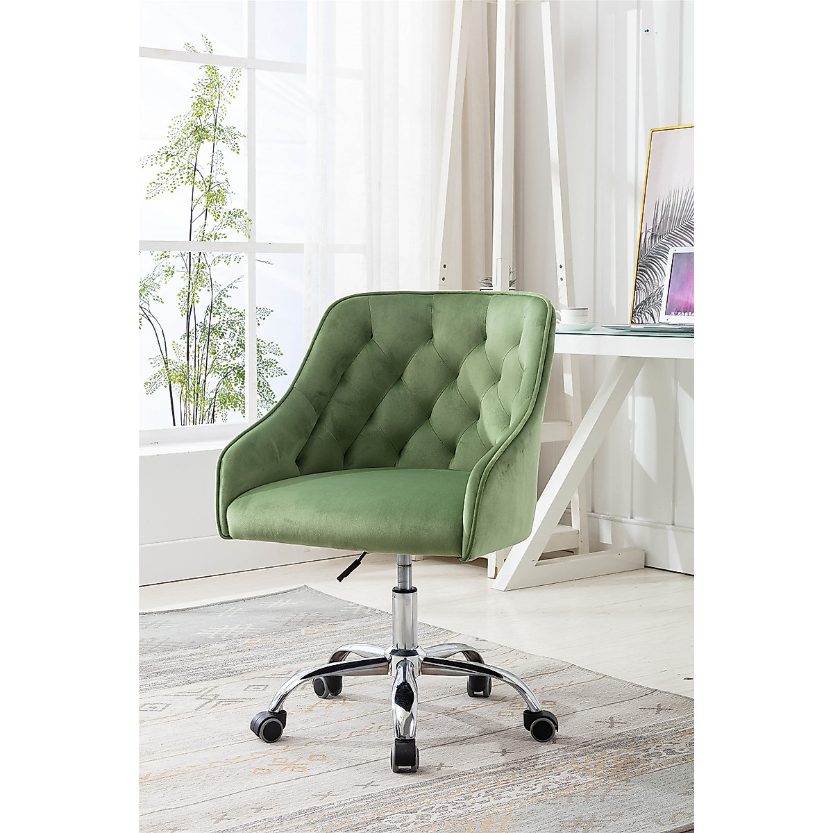 CNANXU Velvet Swivel Shell Chair with Adjustable Height,Accent Swivel Desk Chair,Modern Leisure office Chair for Living Room (Green)