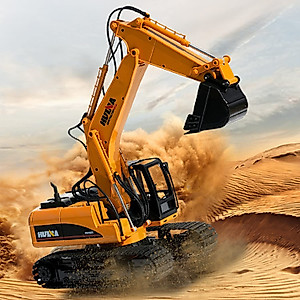 TEMA1985 Full Functional Remote Control Excavator Construction Tractor, Excavator Toy with 2.4Ghz Transmitter and Metal Shovel