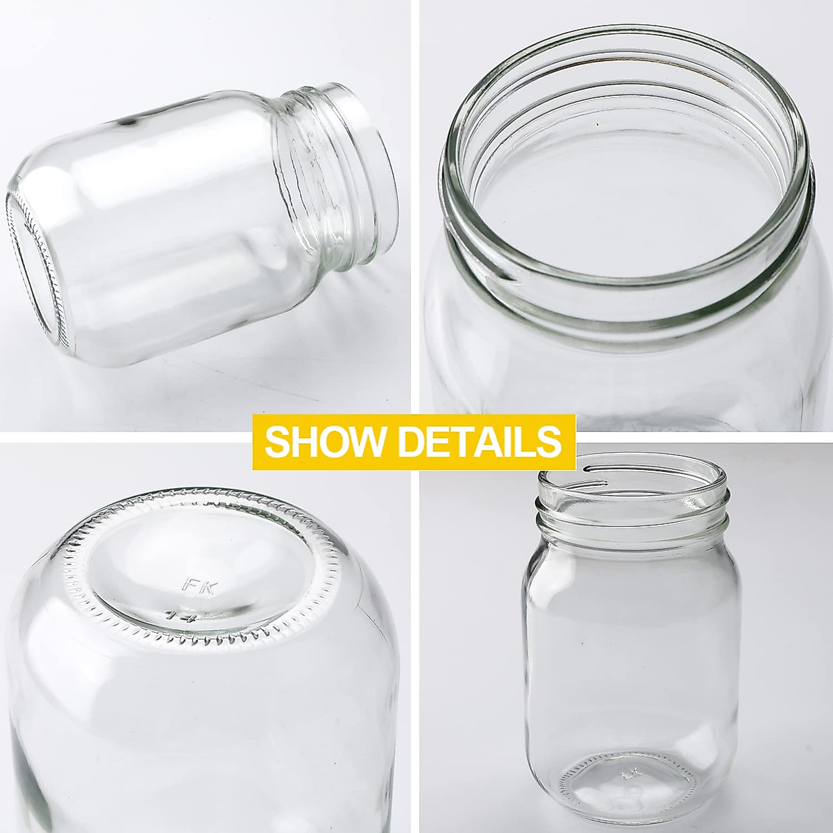 QAPPDA 16 oz Glass Jars With Gold Lids,Wide Mouth Ball Mason Jars,Glass Storage Jars For Food,Canning Jars For Pickles,Herb,Jelly,Jams,Honey,Kitchen Canisters Dishware Safe 15 Pack