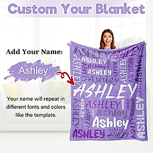 Personalized Name Blanket, Custom Purple Fleece Throw Blanket with Name for Kids Boys Girls Baby Men Women, Customized Light Soft Flannel Blanket Gift for Christmas Birthday Halloween