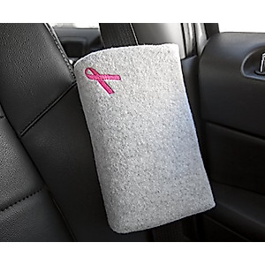 The Breast and Chest Buddy Mastectomy Pillow and Seatbelt Cushion for Mastectomy and Breast Reconstruction Sites Gray with Pink Ribbon