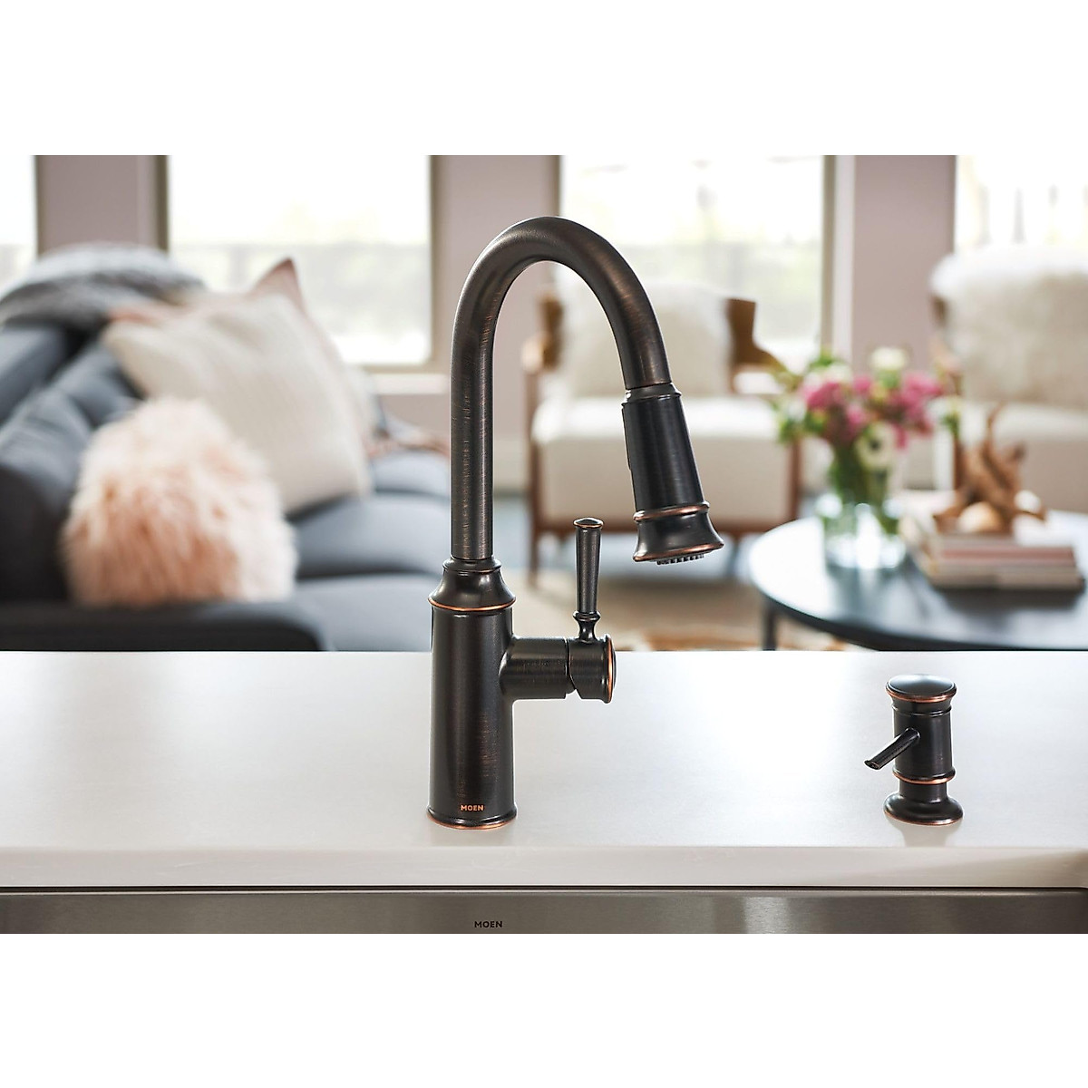 Moen 87731BRB Glenshire One-Handle High Arc Pulldown Kitchen Faucet, Mediterranean Bronze