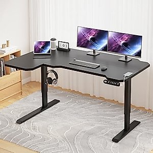 Suhapup Electric Height Adjustable Standing Desk, 59 L-Shaped Sit - Stand Desk for Work or Home Office Push Button Memory Settings Black Splice Board/Black Frame