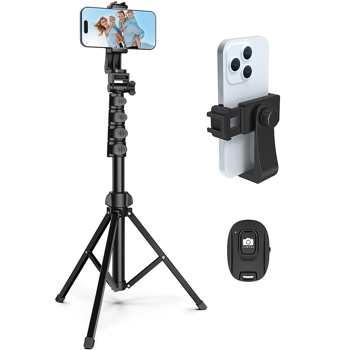 Liphisy 64” Tripod for Cell Phone & Camera, Phone Tripod with Remote and Phone Holder, Sturdy & Stable Height Adjustable Multi-Angle Shot Selfie Stick Tripod for Video Recording