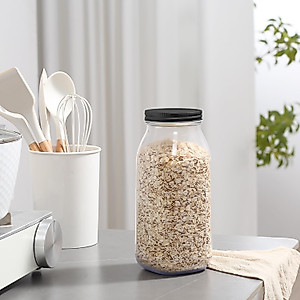 Party Club of America 4Pack 64 Ounce Black Plastic Jars Wide Mouth With Lid Large Mason Jars 64 OZ Half Gallon Mason Jars Food Storage Jars