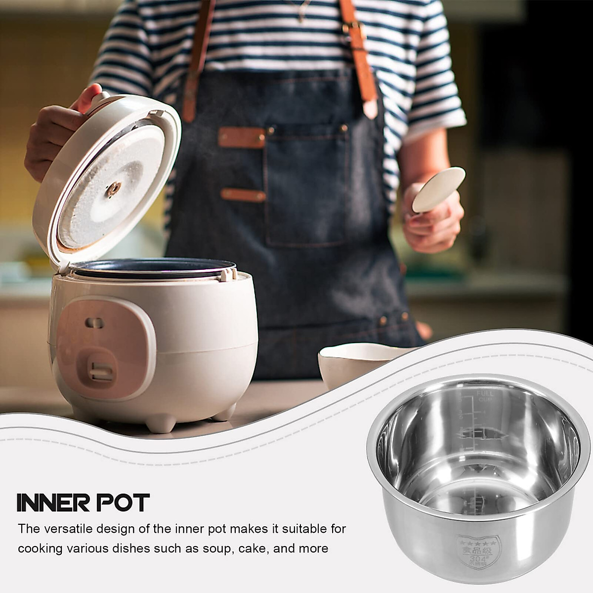 Ciieeo Rice Cooker Pot Inner Stainless Steel Inner Cooking Pot 2L Rice Cooker Inner Tank Cooker Liner Container Cooker Inner Pot Electric Pressure Cooker Pot for Kitchen