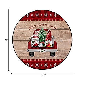 OUR DREAMS Christmas Round Area Rugs Children Crawling Mat Non-Slip Mat, Truck Xmas Gnomes on The Wooden Board Residential Carpet for Living Dining Room Kitchen Rugs Decor, 3Ft(36In)