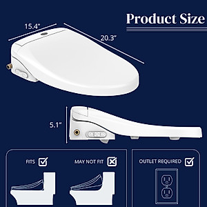 Smart Bidet Toilet Seat with Heated Seat, Electronic Bidet Seat with Wireless Remote/Side Panel/Various Washing Settings/Warm Water/Air Dryer and Nightlight